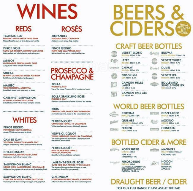 Menu at Revolution pub & bar, London, 140-144 Leadenhall Street