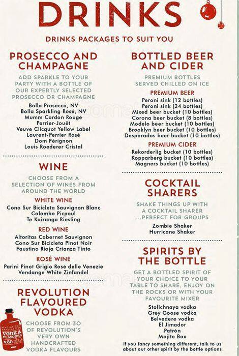 Menu at Revolution pub & bar, London, 140-144 Leadenhall Street