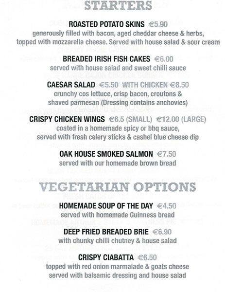 Menu at Trinity Bar & Venue, Dublin