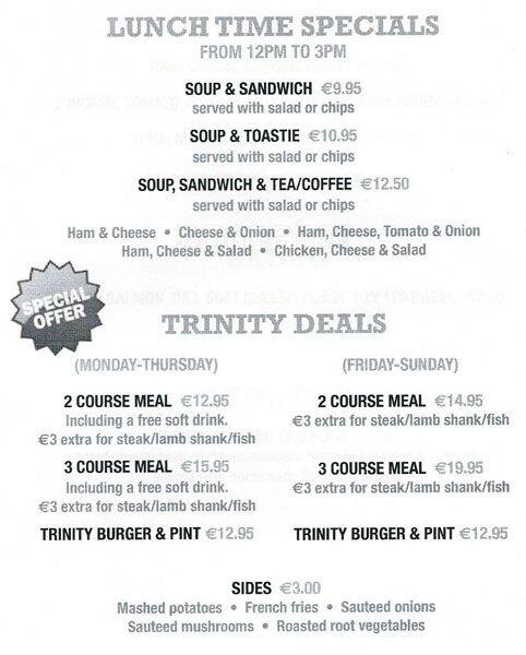 Menu at Trinity Bar & Venue, Dublin