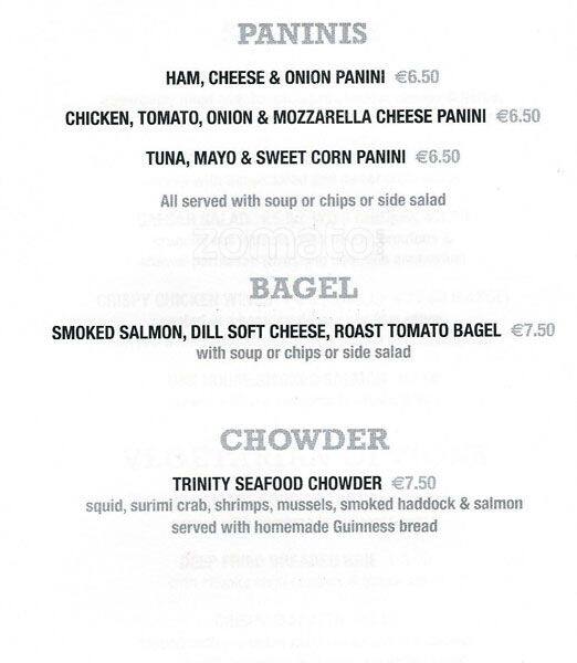 Menu at Trinity Bar & Venue, Dublin
