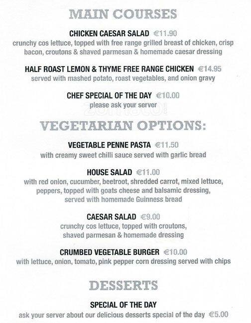 Menu at Trinity Bar & Venue, Dublin