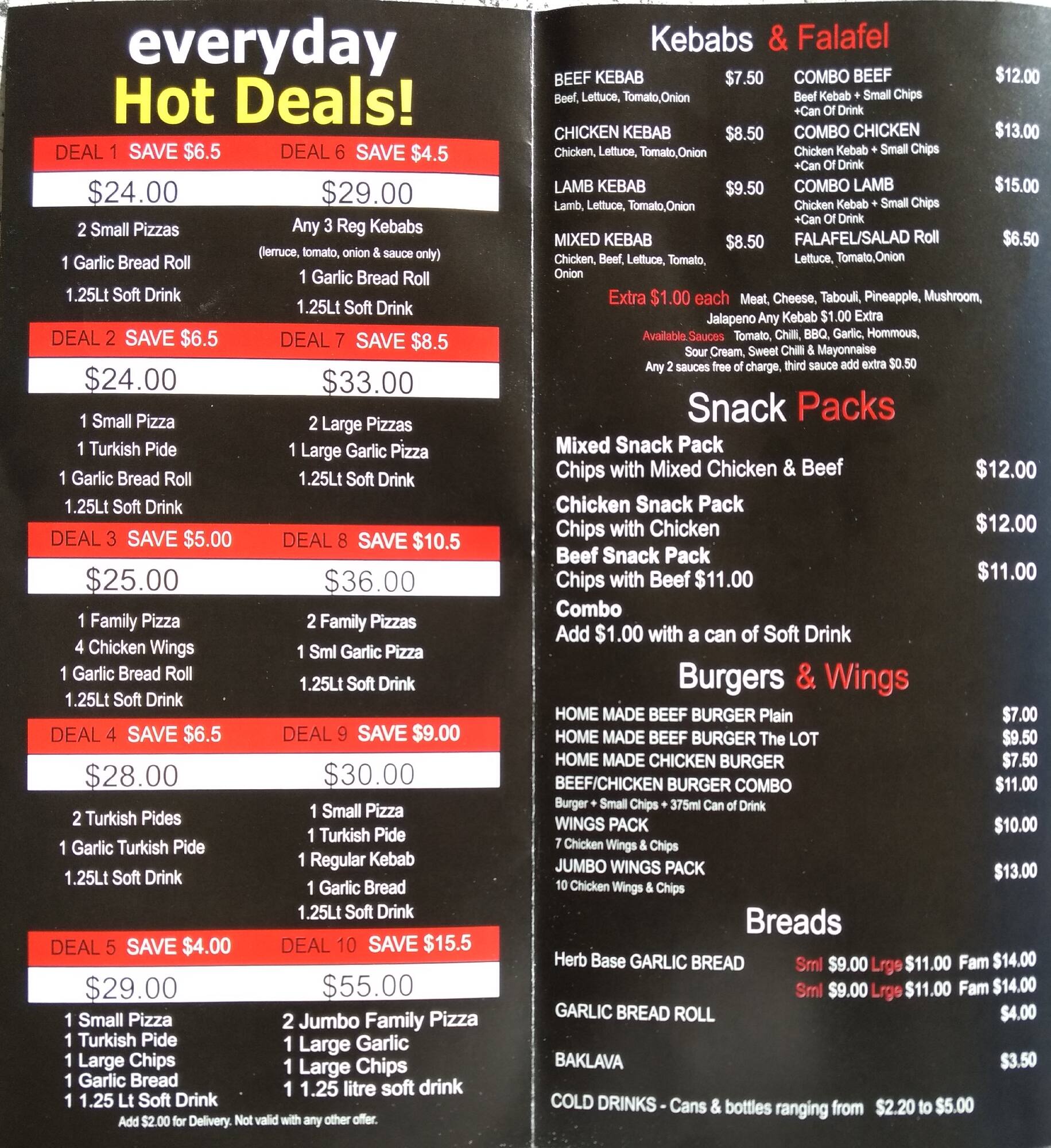 Menu at OZ Pizza & Kebabs Ermington pizzeria, Ermington