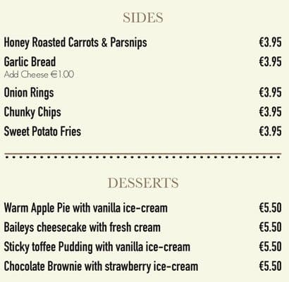 Menu at The Mercantile Hotel pub & bar, Dublin
