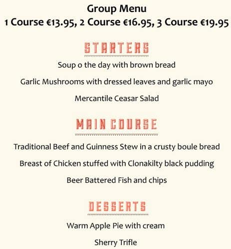 Menu at The Mercantile Hotel pub & bar, Dublin