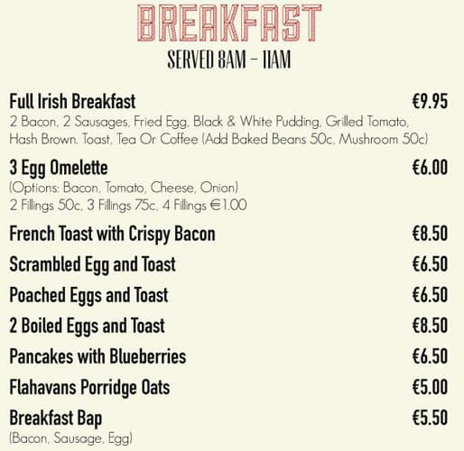 Menu at The Mercantile Hotel pub & bar, Dublin