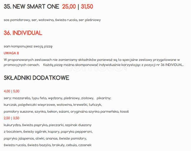 Menu at Smart Pizza pizzeria, Lublin