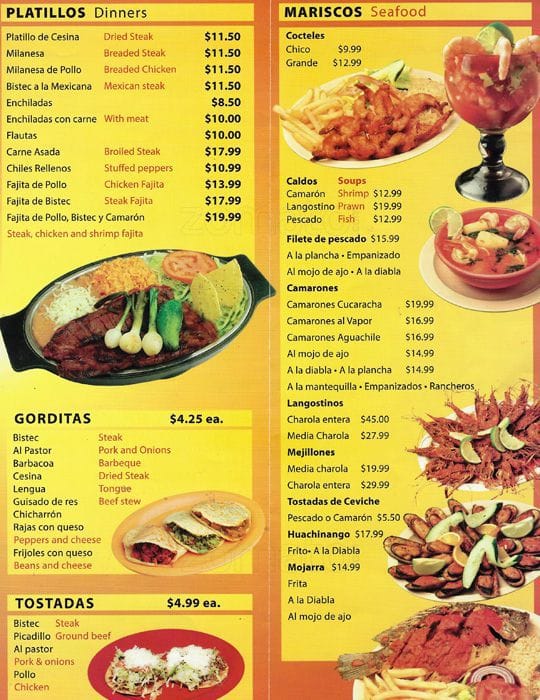 Menu at Los Comales restaurant, Burbank, S Cicero Ave