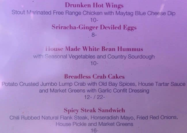 Menu at The Hideaway Tribeca pub & bar, New York City, 185 Duane St A