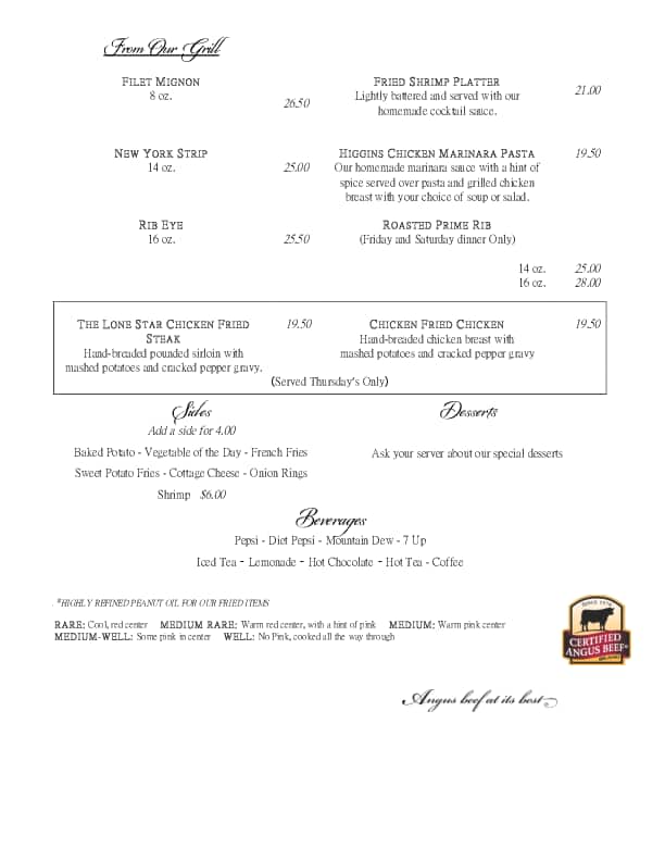 Menu at The Antelope Bar and Paisley Shawl Restaurant, Glenrock