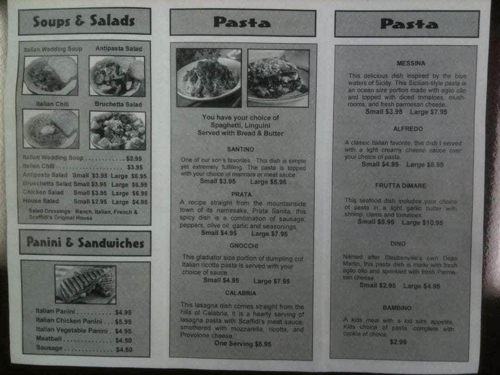 Menu at Scaffidi's Restaurant & Tavern, Steubenville