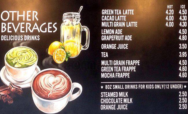 Menu at Big Mug Coffee Roaster cafe, Santa Clara