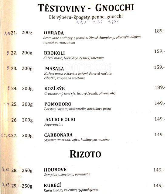 Menu at Restaurace Ohrada restaurant, Prague