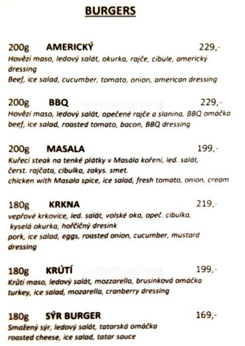Menu at Restaurace Ohrada restaurant, Prague