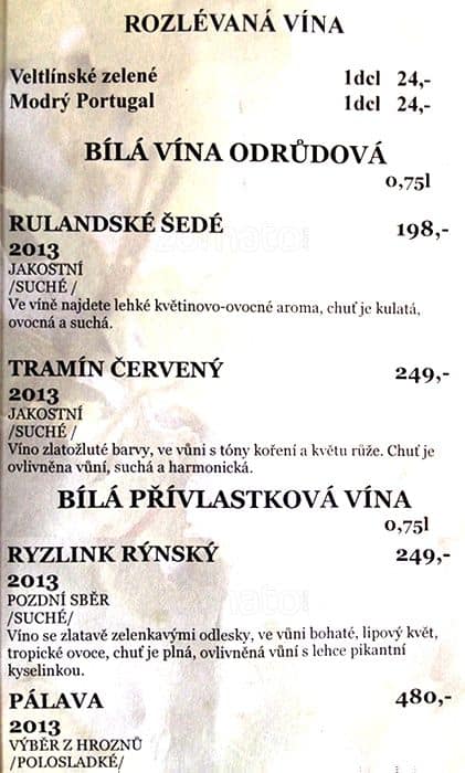 Menu at Restaurace Ohrada restaurant, Prague