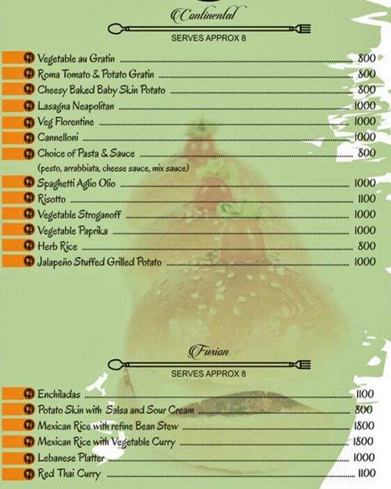 Menu at Pasticceria, Kolkata