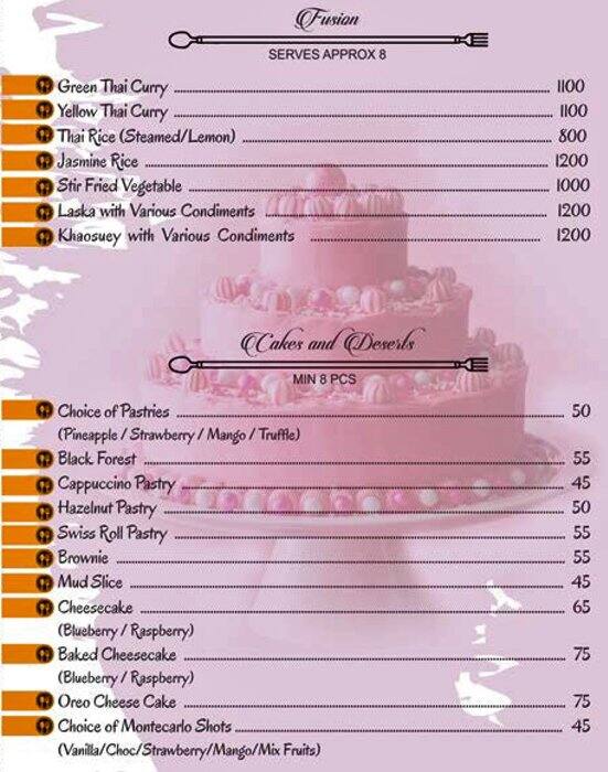 Menu at Pasticceria, Kolkata