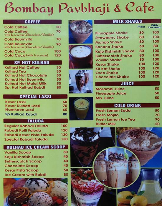 Menu at Marshal cafe & Bombay pav bhaji, Udaipur, fatehsagar lake