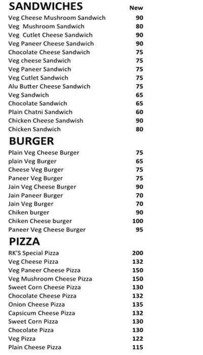 Menu of RK Pizza & Coffe House, Sinhgad Road, Pune