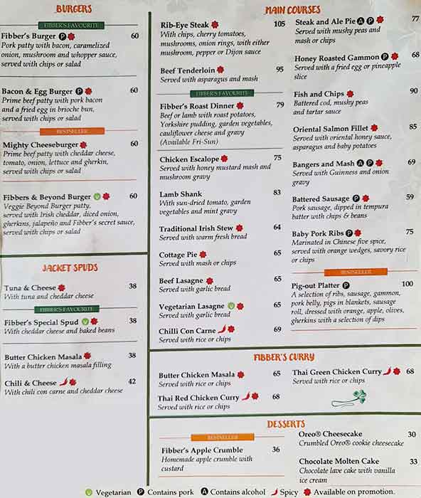 Menu at Fibber Magee’s pub & bar, Dubai, Saeed Tower 1 - Sheikh Zayed Rd