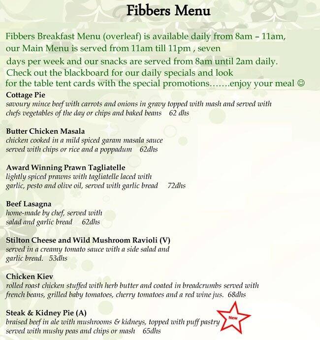 Fibber Magee's Menu, Menu for Fibber Magee's, Trade Centre Area, Dubai ...