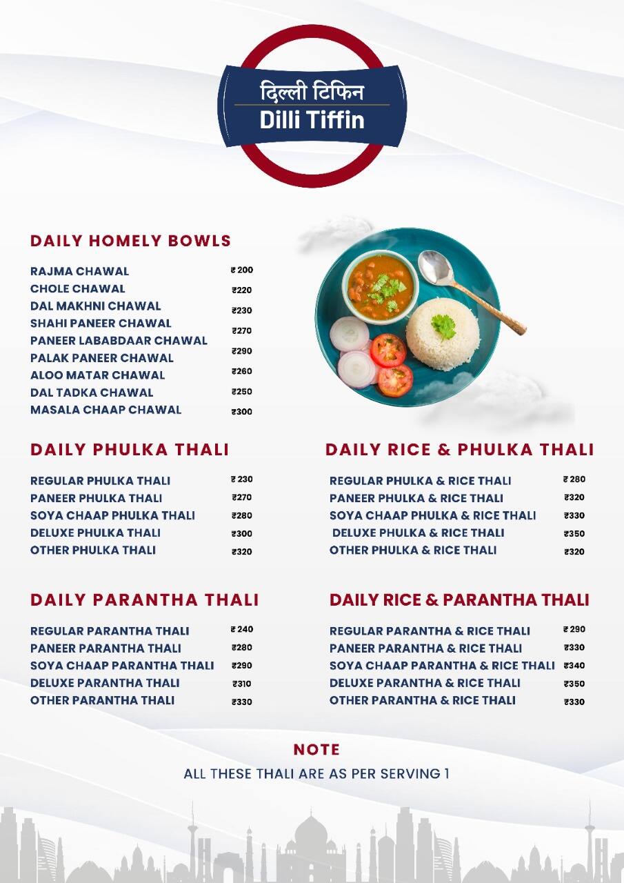 Menu of Dilli Tiffin, DLF Phase 3, Gurgaon