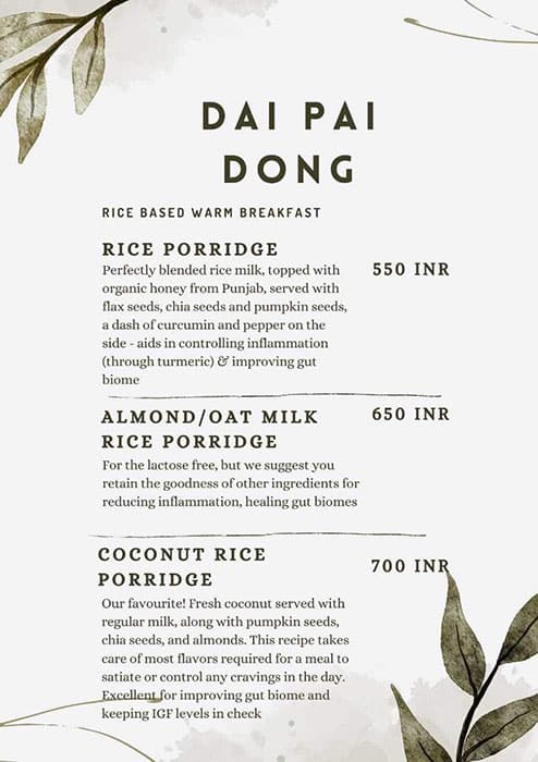 Menu of Dai Pai Dong, Sheikh Sarai, New Delhi
