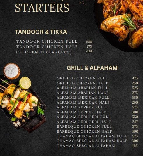Menu of Thamaq Restaurant, Yelahanka, Bangalore