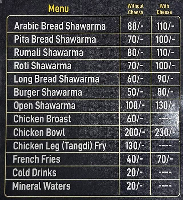 Menu of Elegant Shawarma, Palghar, Mumbai