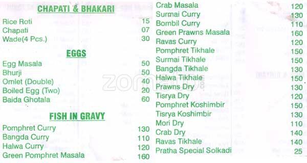 Menu at Pratha, Mumbai