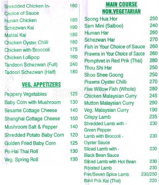 Menu at Pratha, Mumbai