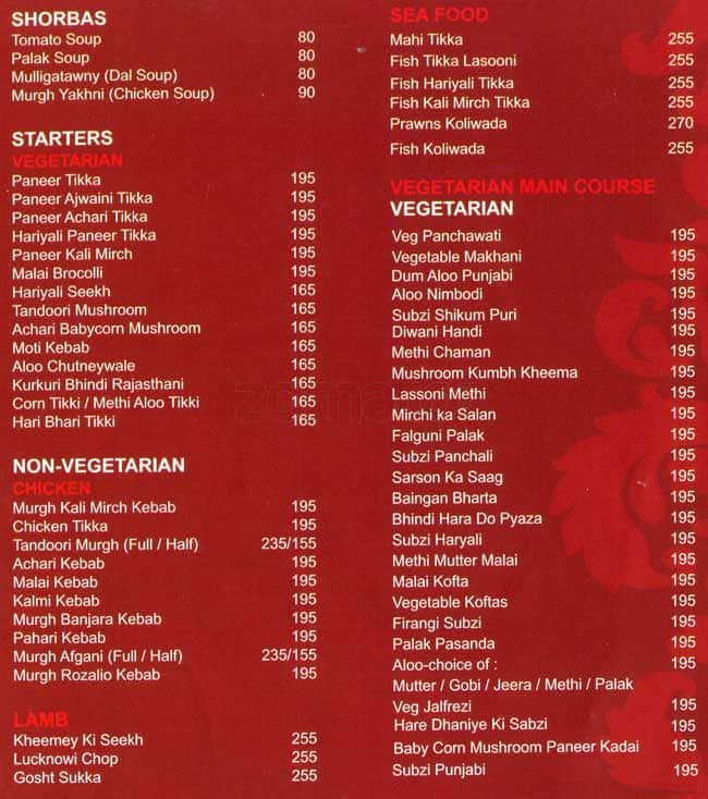 Menu at Spice Bazaar, Mumbai, 89