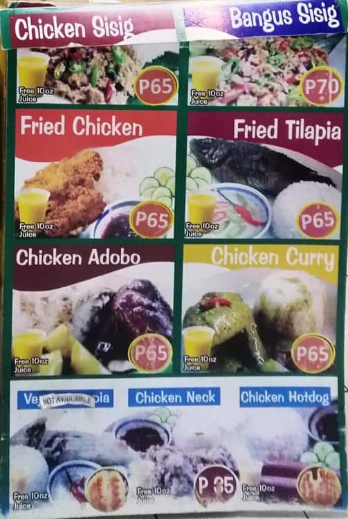 Menu at Master Joe Sisig Express restaurant, Valenzuela
