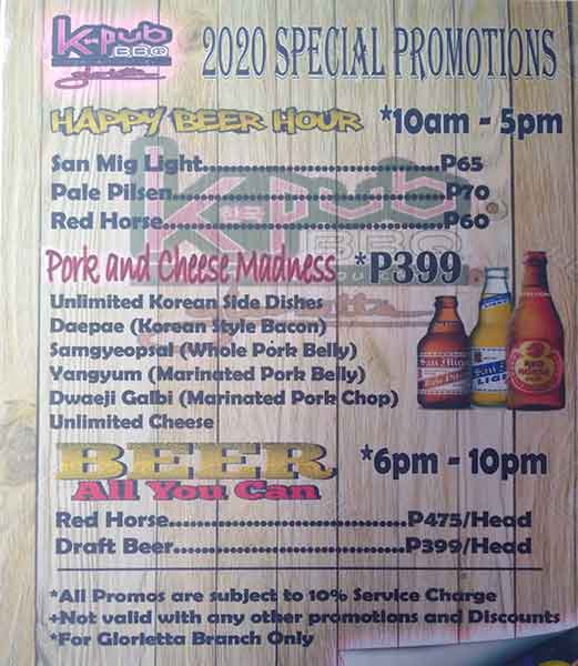 Menu at KPUB BBQ, Quezon City, Space 3003 Level 3 Trinoma Mall