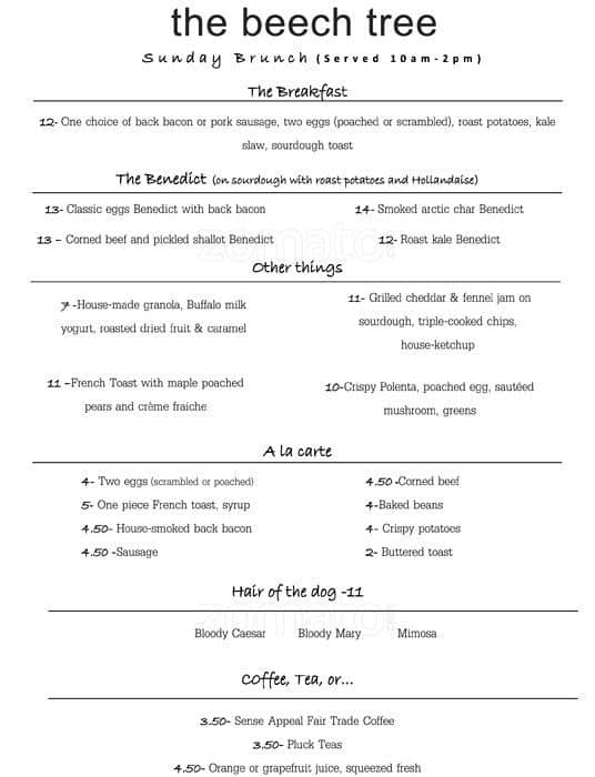 Menu at The Beech Tree pub & bar, Toronto, 924 Kingston Rd