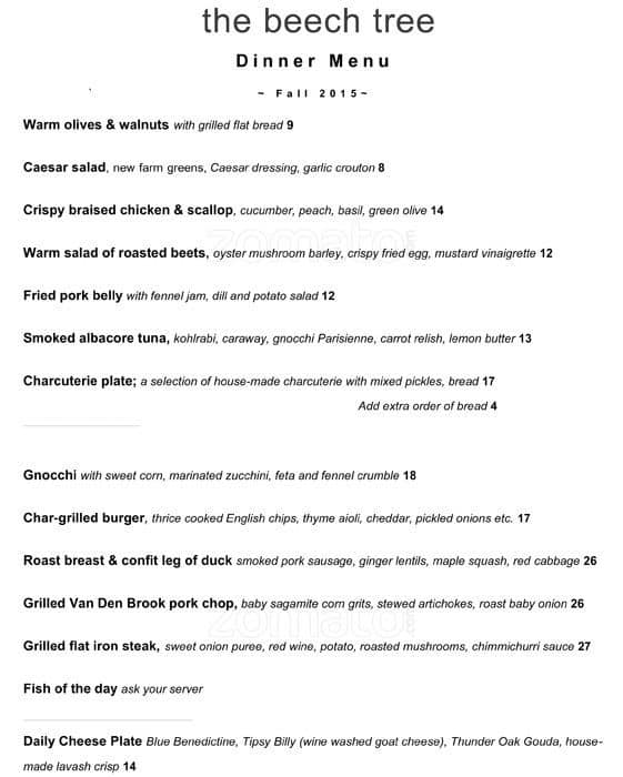 Menu at The Beech Tree pub & bar, Toronto, 924 Kingston Rd