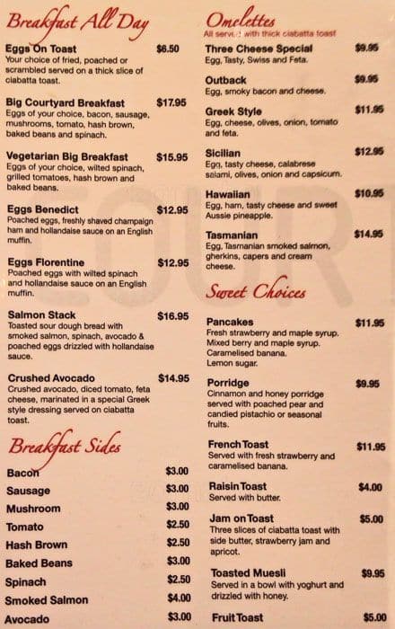 Courtyard Cafe Menu, Menu for Courtyard Cafe, Narre Warren, Melbourne ...