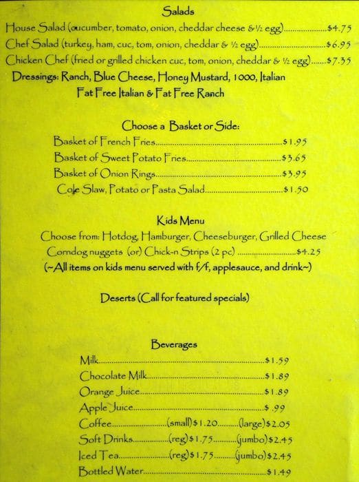 Menu at Dive N restaurant, Pineville