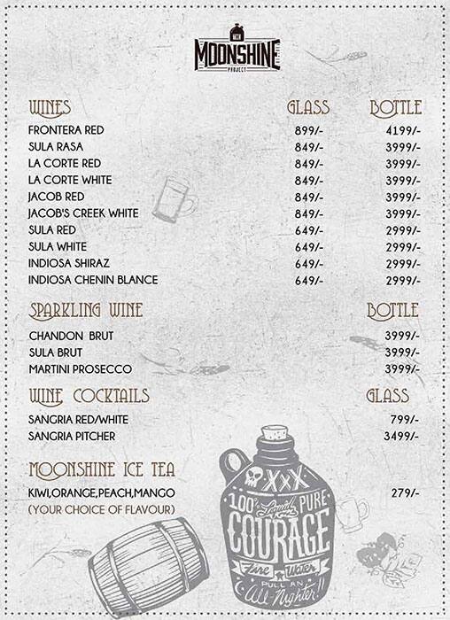 Menu at The Moonshine Project, Hyderabad