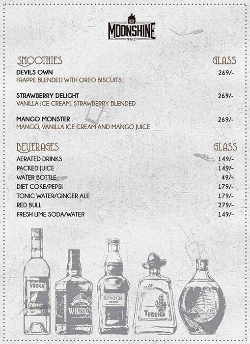 Menu at The Moonshine Project, Hyderabad