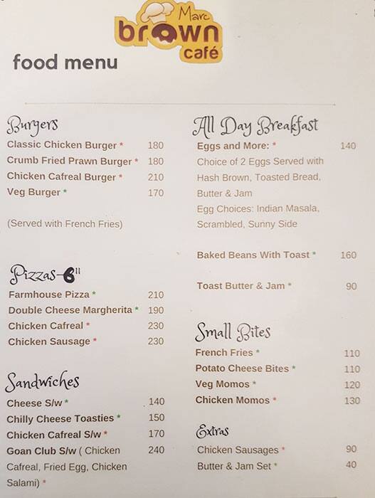 Menu of Marc Brown Cake Shop & Bakery, Panaji, Goa