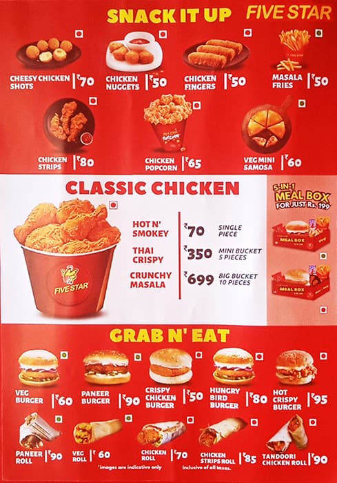 Menu at Five Star Chicken, Kharar
