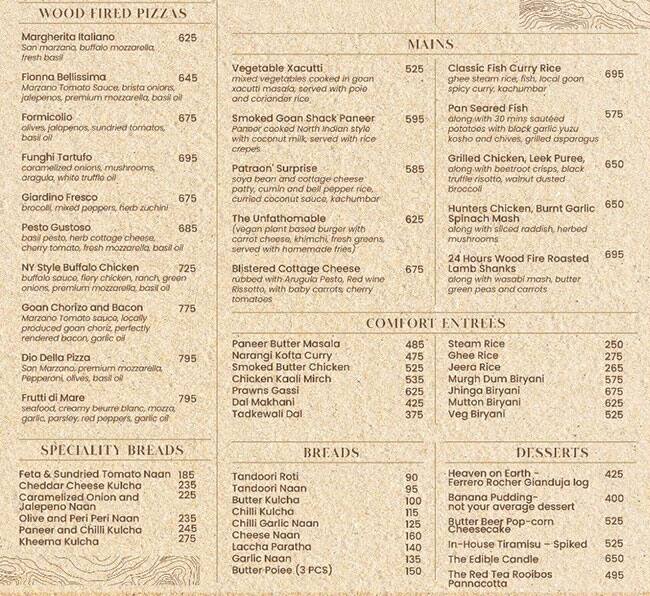 Menu at RAEETH, Vagator