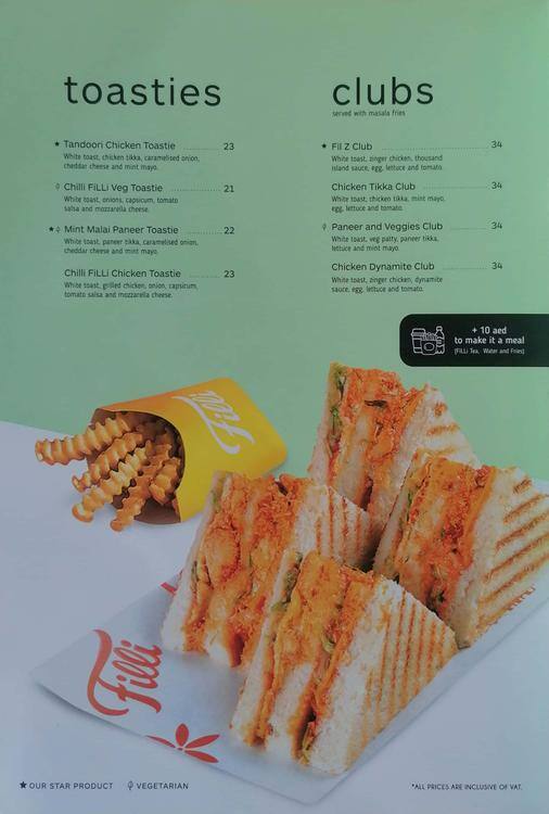Menu of FiLLi, Dubai Knowledge Park, Dubai
