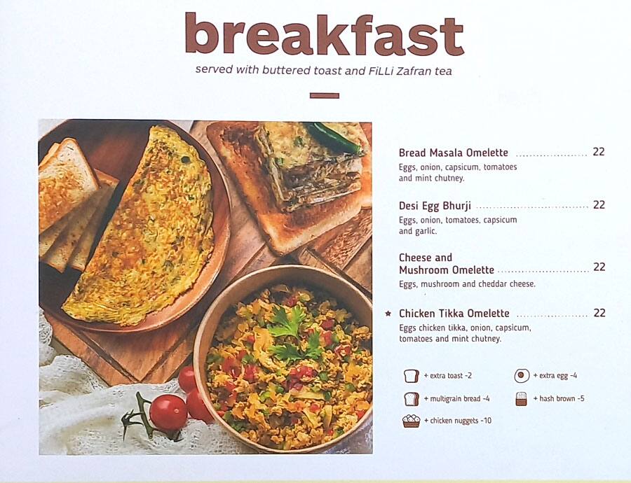 Menu of FiLLi, Qusais, Dubai