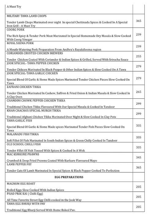 Menu of Jook Taproom, Indiranagar, Bangalore