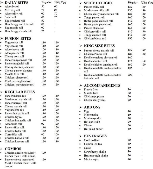 Menu of Rolls Raja, Wagholi, Pune