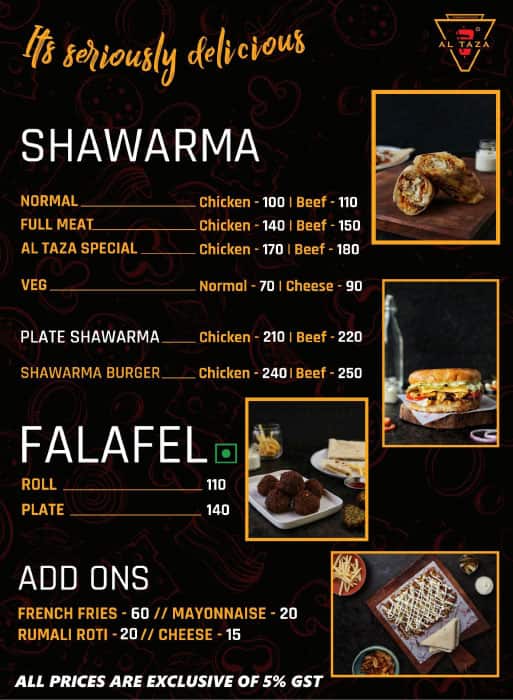Taza menu store