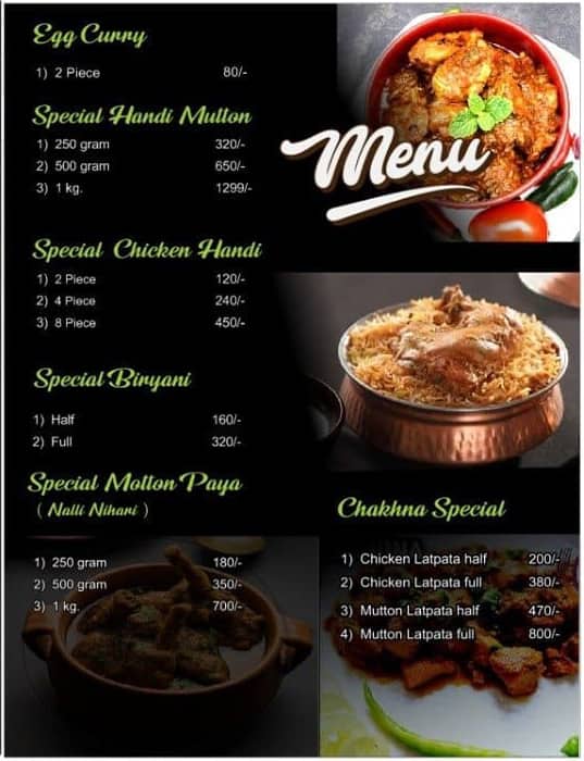 Menu at Singh’s Champaran Handi Mutton & Biryani, Raipur