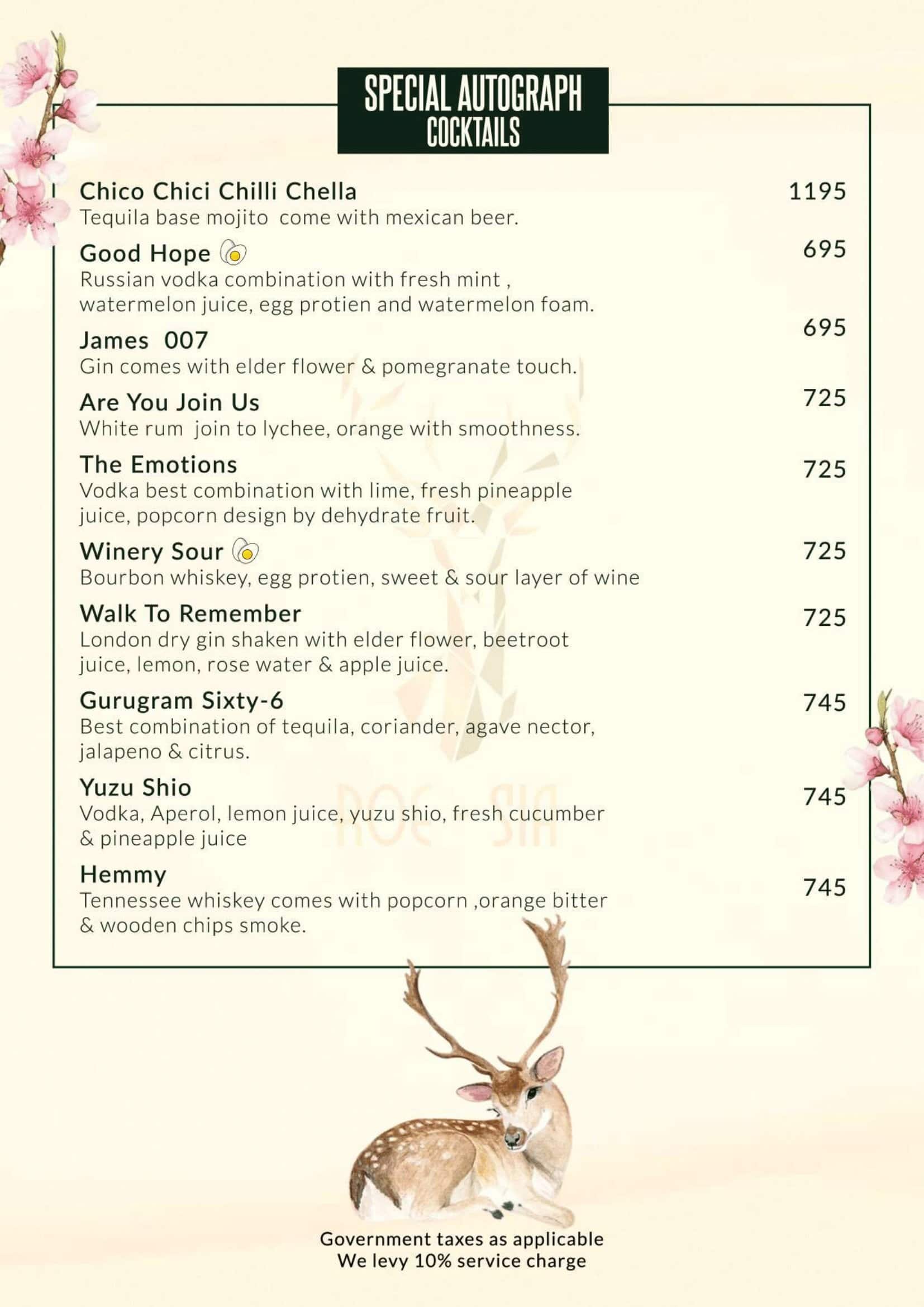 Menu of Roesia, Sector 66, Gurgaon